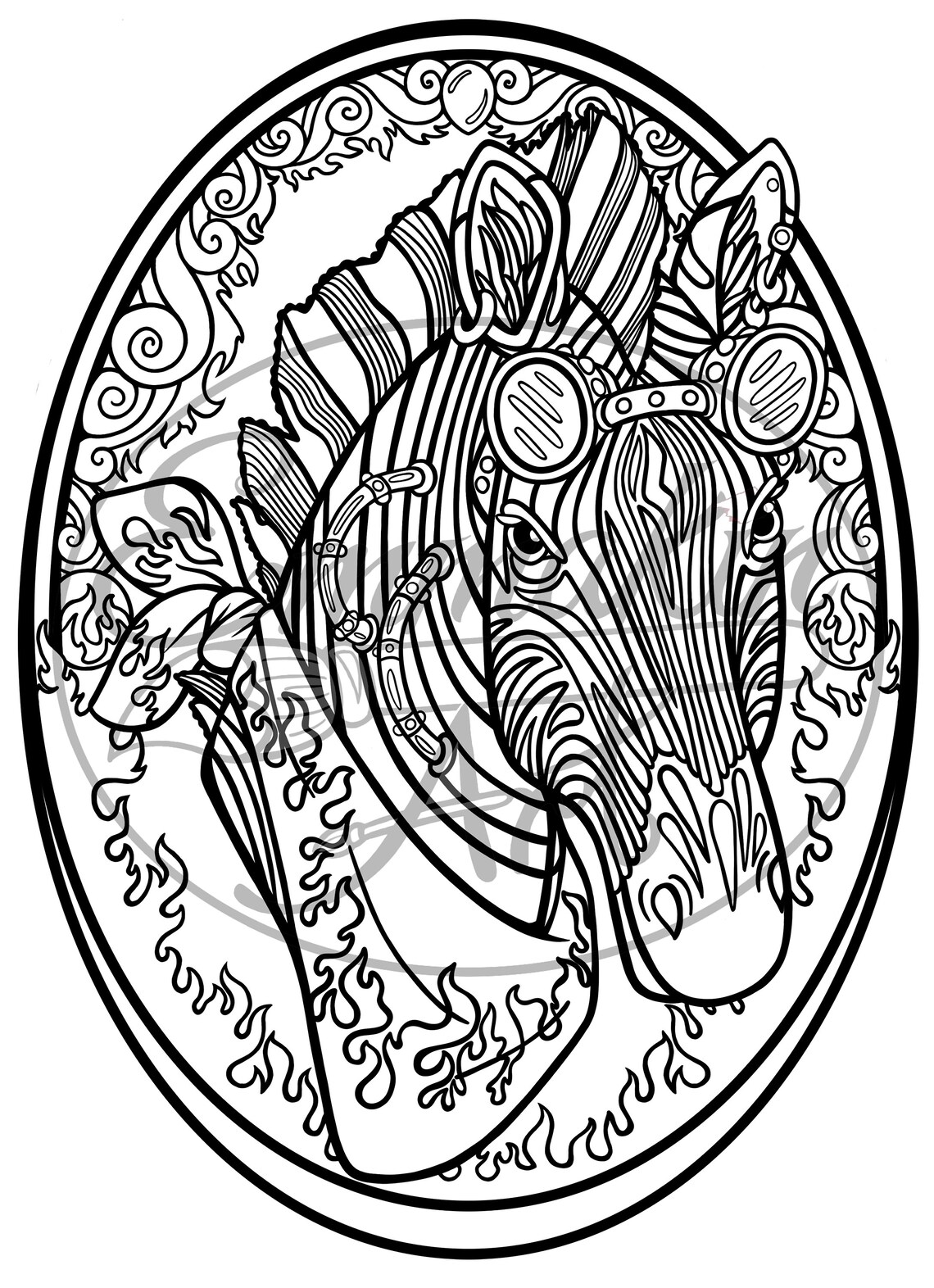 Steampunk Zebra, Colouring in Page, Downloadable, Digital File Digital ...