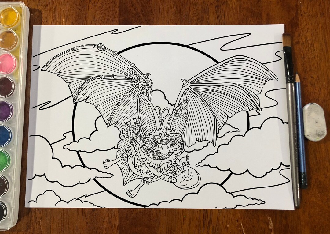 Steampunk Bat Colouring Page - Etsy