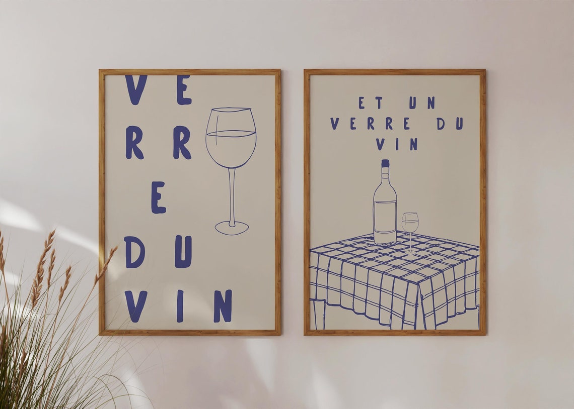 Wine Poster Printable Wall Art Bar Cart Prints Blue Wine Print - Etsy