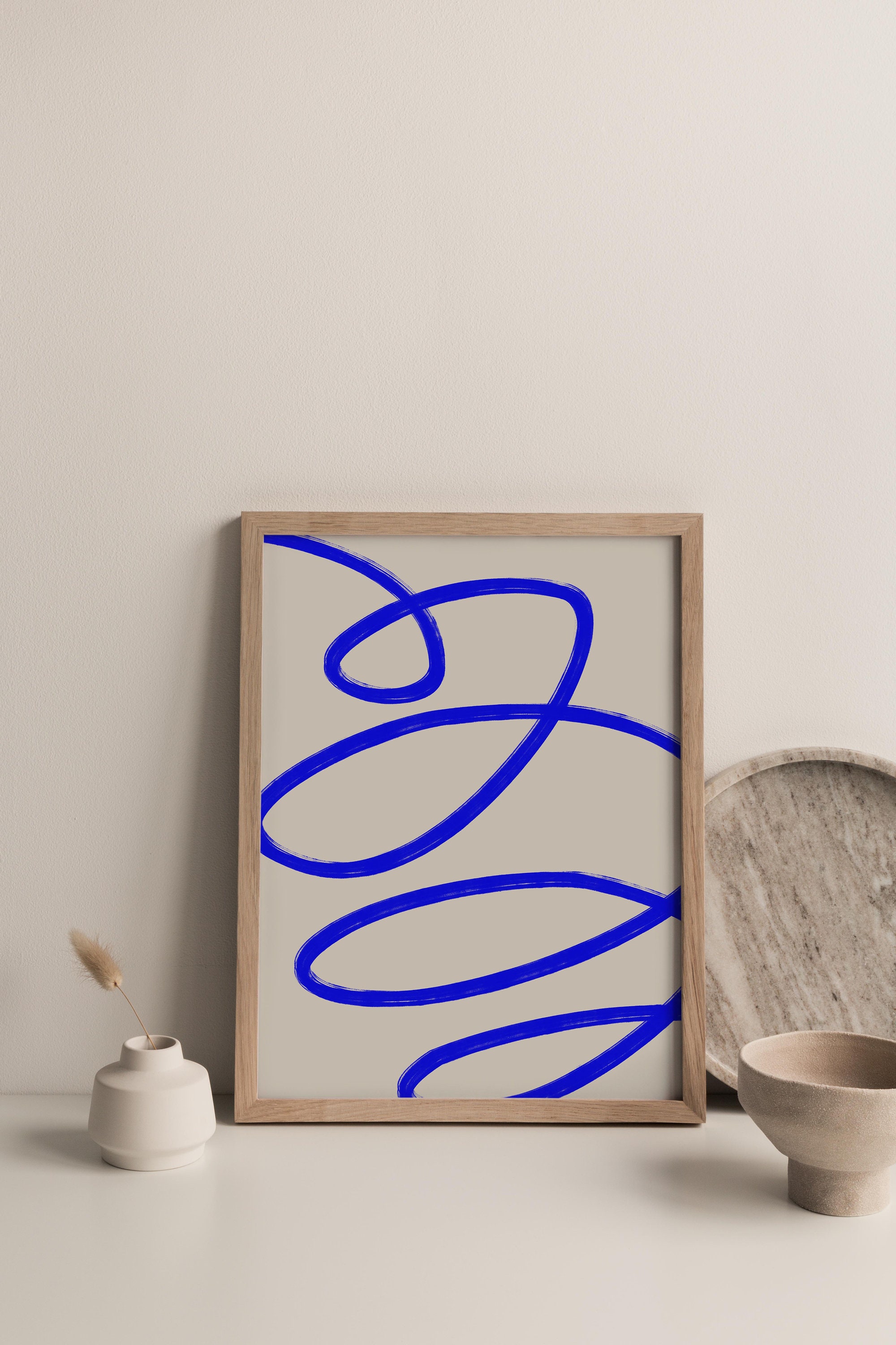 Blue Line Wall Art, Printable Abstract Art, Blue Abstract Wall Art ...
