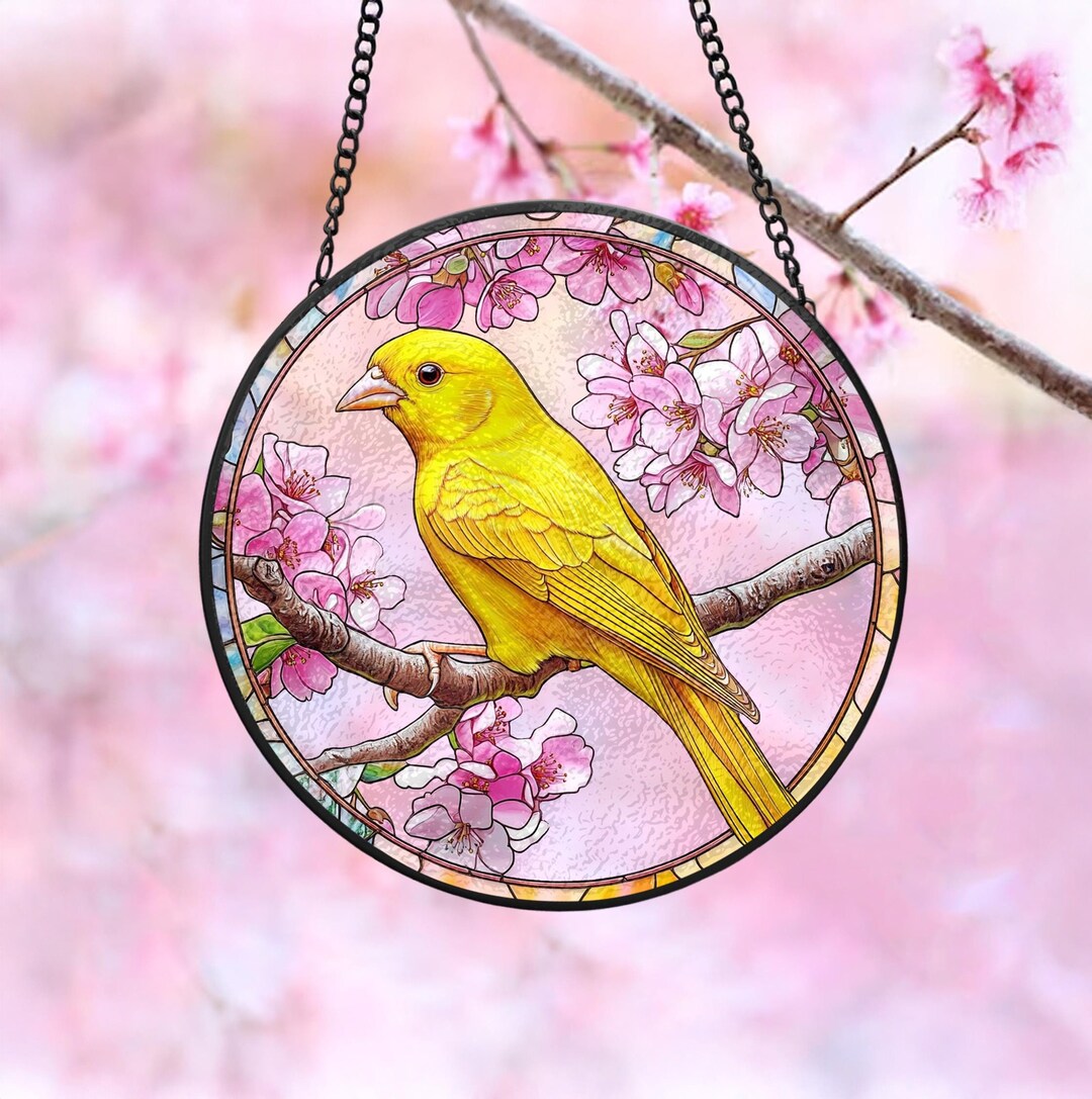 Canary Glass Suncatcher, Bird Glass Art, Bird Lover Gift, Flower ...