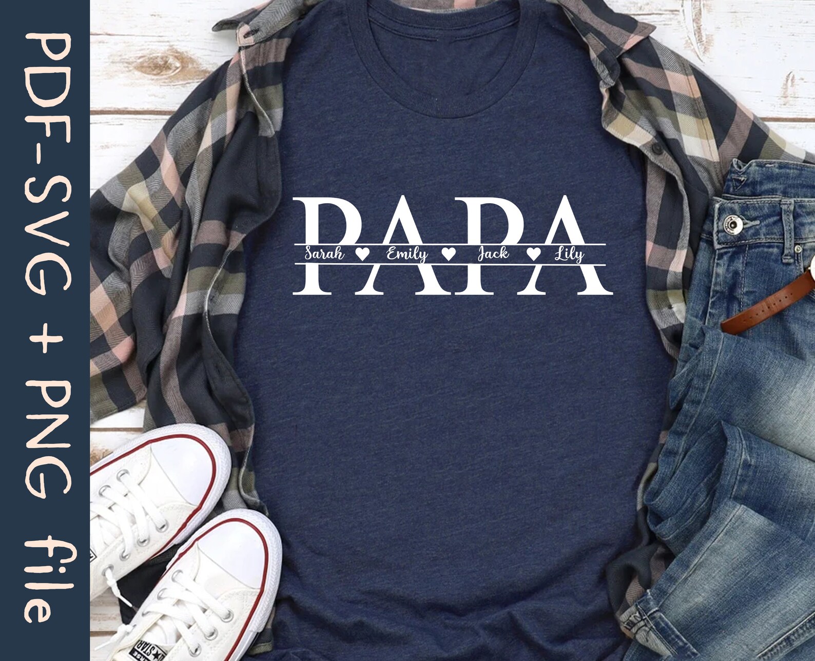 Personalized Papa Shirt With Kids Names SVG PNG File, Custom Fathers ...