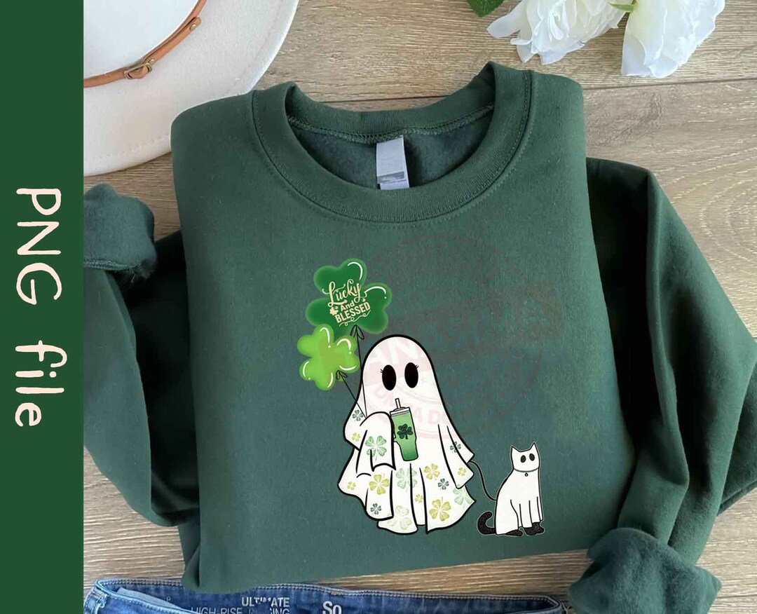 Ghost St Patricks Day PNG, Ghost Cat Png, Lucky Ghost Png, Cat Lover ...