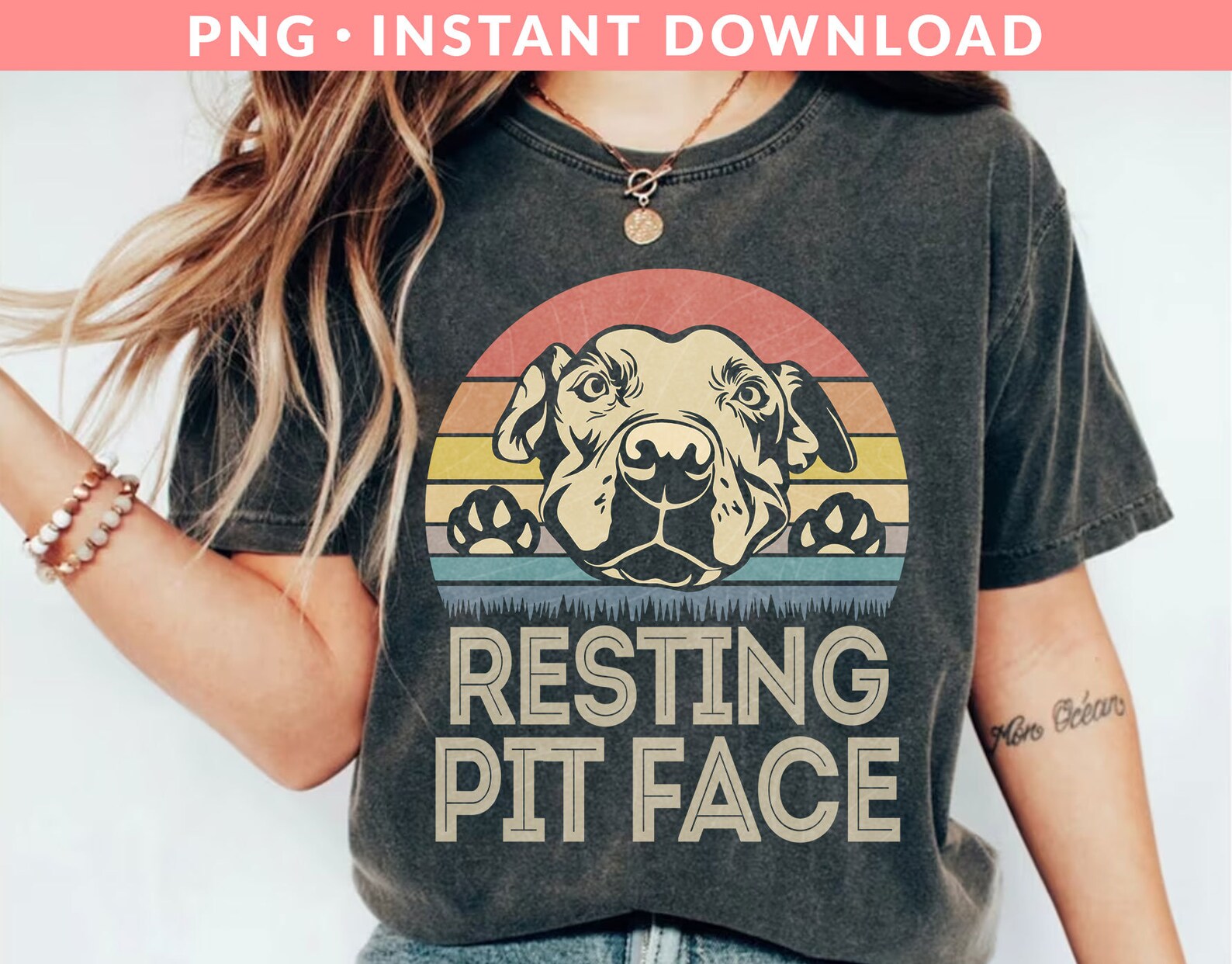 Resting Pit Face PNG File, Pitbull Dog Png, Dog Mom Png, Retro Dog Png ...