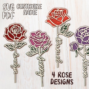 Personalized Mom Rose Laser Cut File SVG, Custom Rose Bundle Svg ...