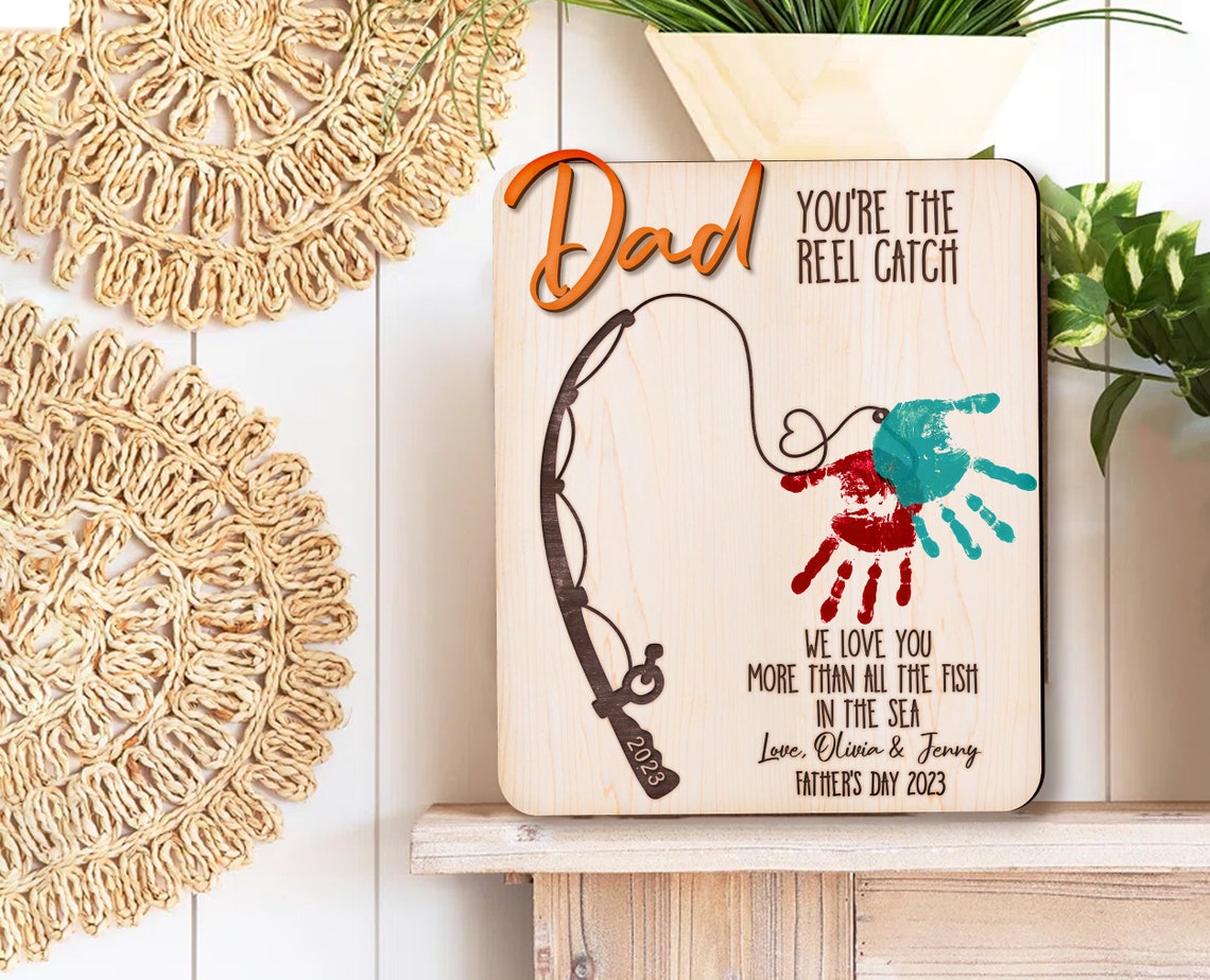 Personalized Dad Handprint Sign SVG Fishing Handprint Sign - Etsy