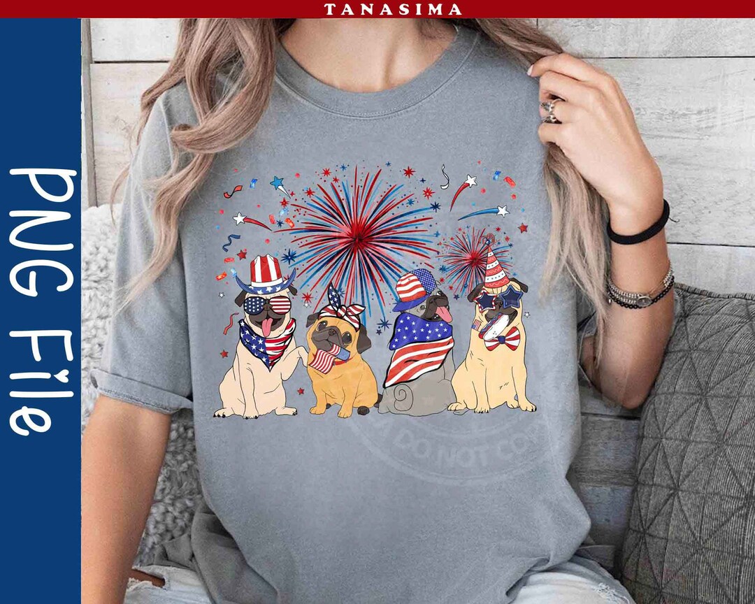 Cute Pug 4th July PNG, American Flag Png, Pug Lover Png, Fireworks Png ...