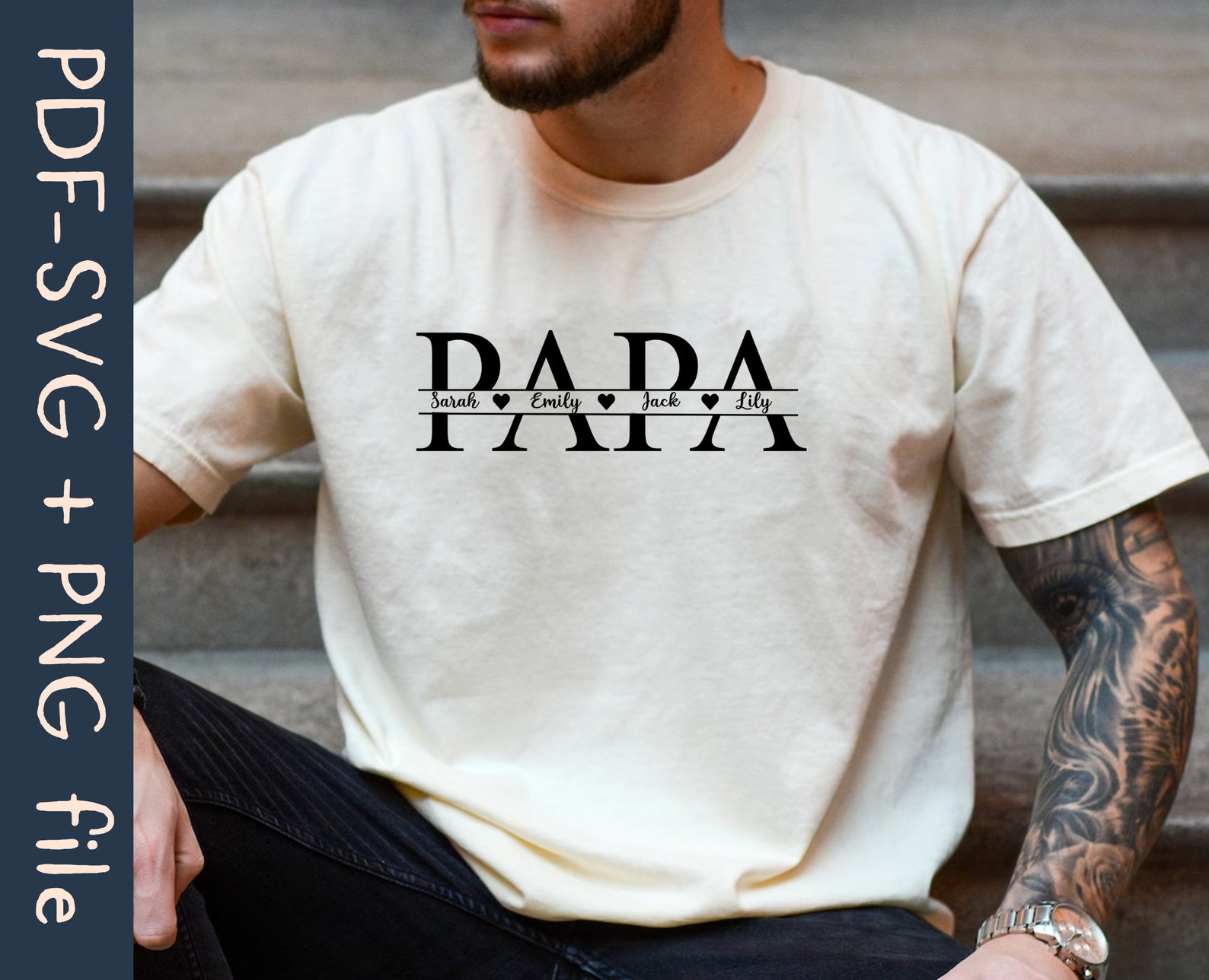 Personalized Papa Shirt With Kids Names SVG PNG File Custom - Etsy
