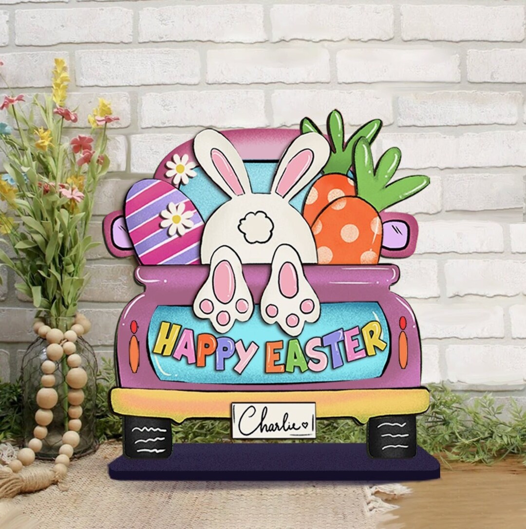 Personalized Easter Bunny Truck SVG, Easter Truck Shelf Sitter Svg ...