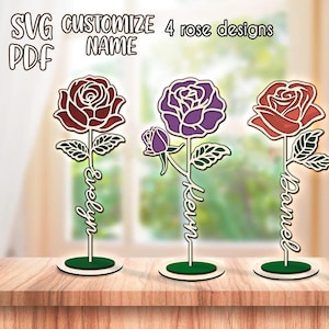 Personalized Mom Rose Laser Cut File SVG, Custom Rose Bundle Svg ...