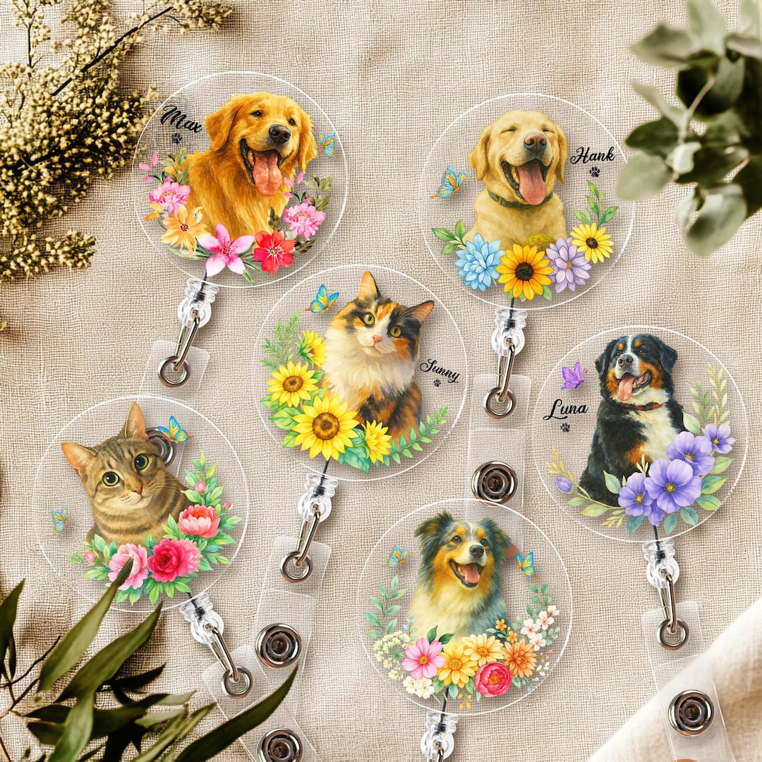 Custom Pet Portrait Badge Reel, Custom Dog Photo Badge Reel, Pet ...