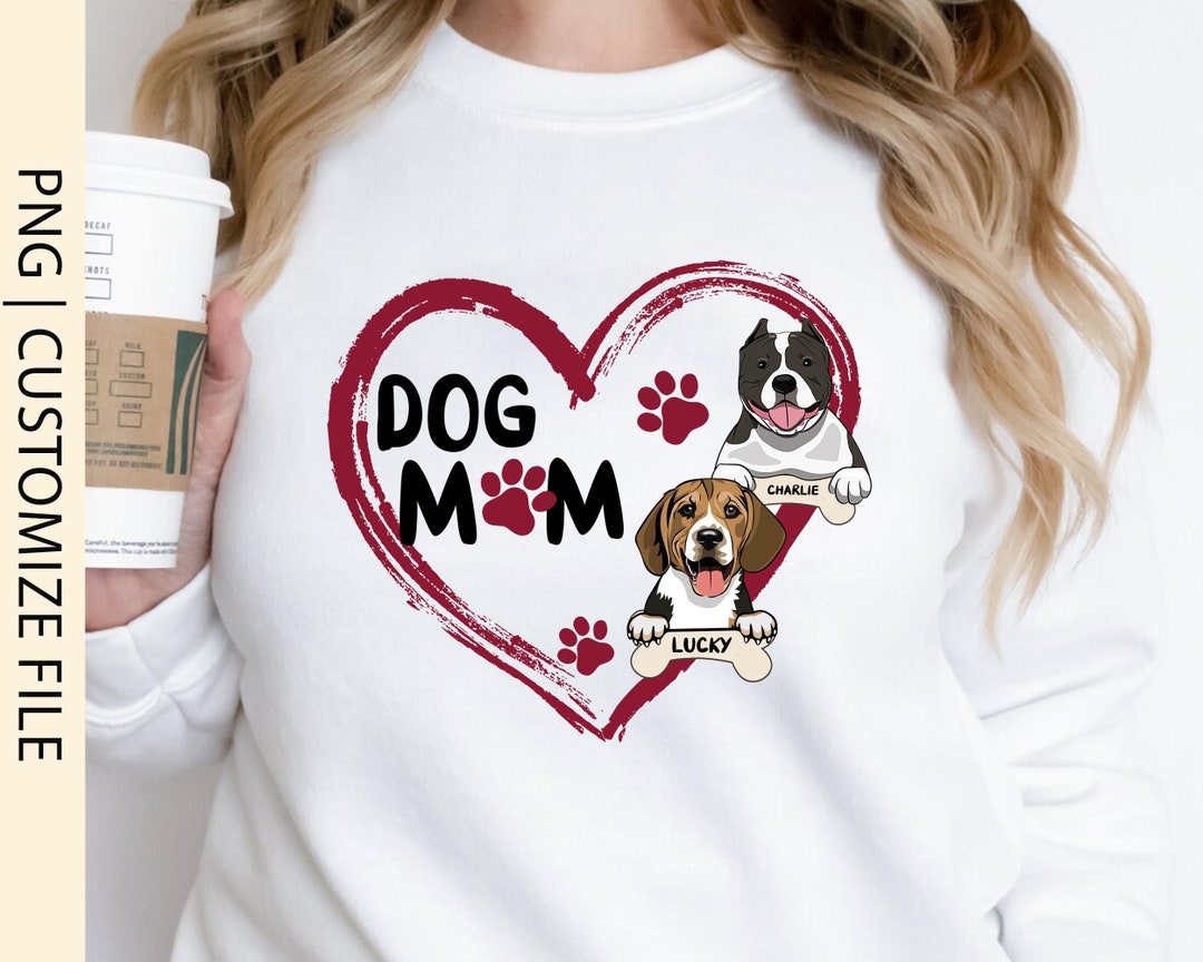 Personalized Dog Mom Heart Shirt PNG File, Custom Dog Breeds Png ...