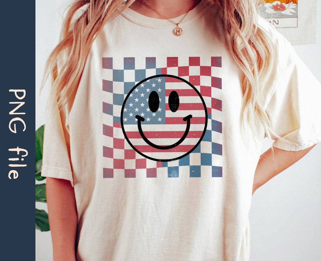 Retro American Smiley Face PNG File, 4th of July Smiley Checkerboard ...