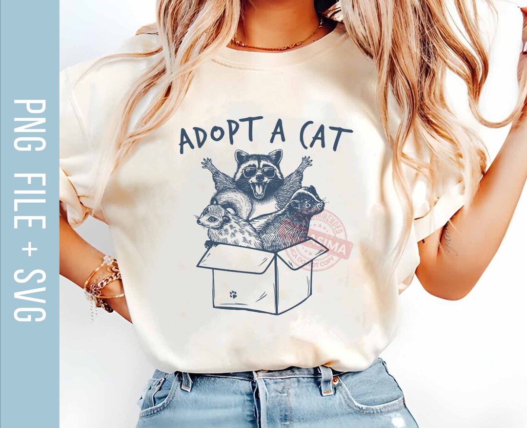 Retro Adopt A Cat SVG PNG, Funny Animals Svg, Funny Raccoon Svg, Animal ...