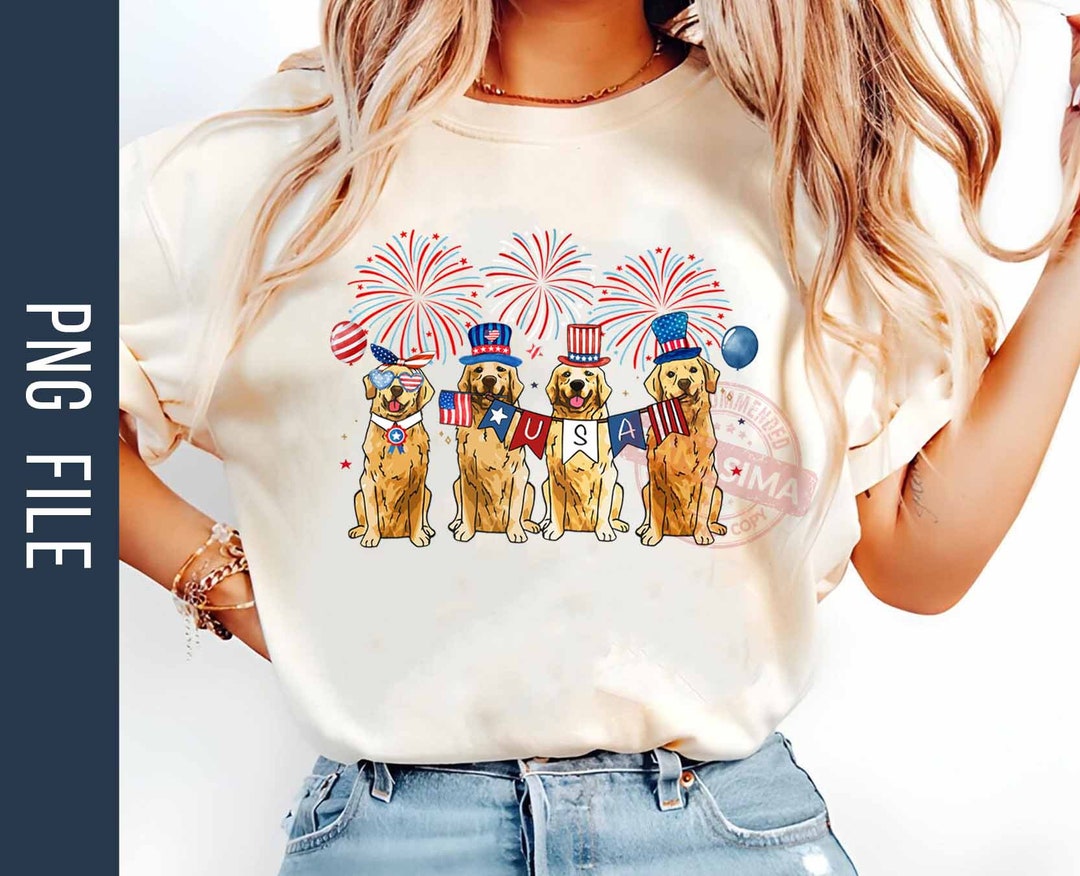 Golden Retriever 4th July PNG, American Flag Png, Fireworks Png, Dog ...