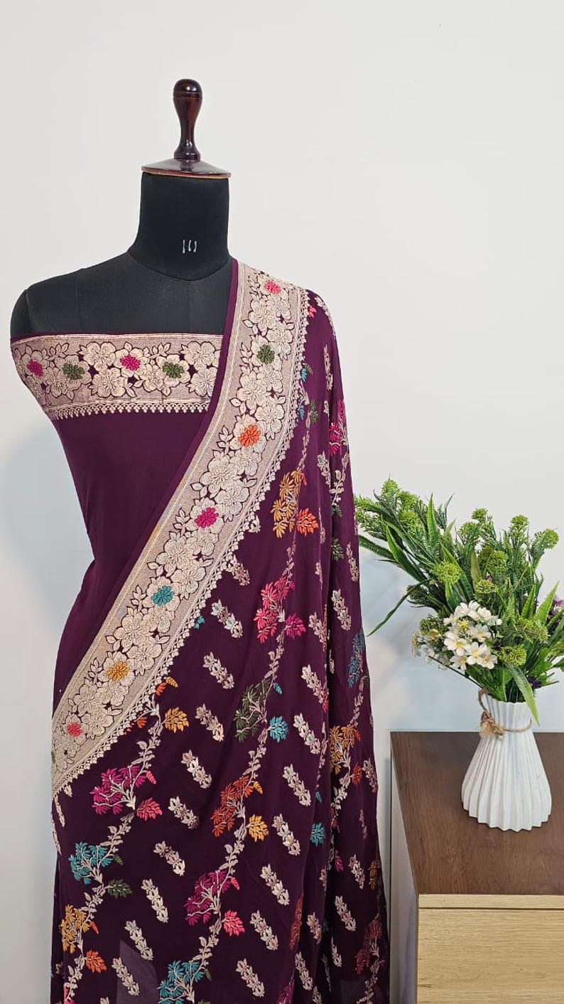 Handloom Khaddi Georgette Banarasi Saree, Silk Mark Certified - Etsy