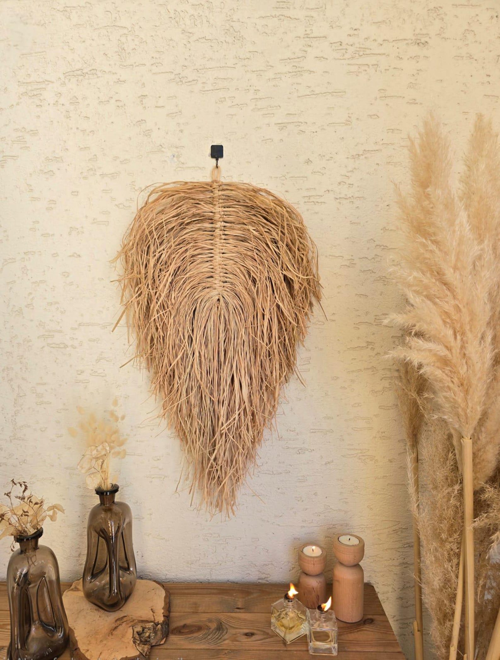 Raffia Wall Hanging, Bohemian Raffia Wall Art, Raffia Wall Decor ...