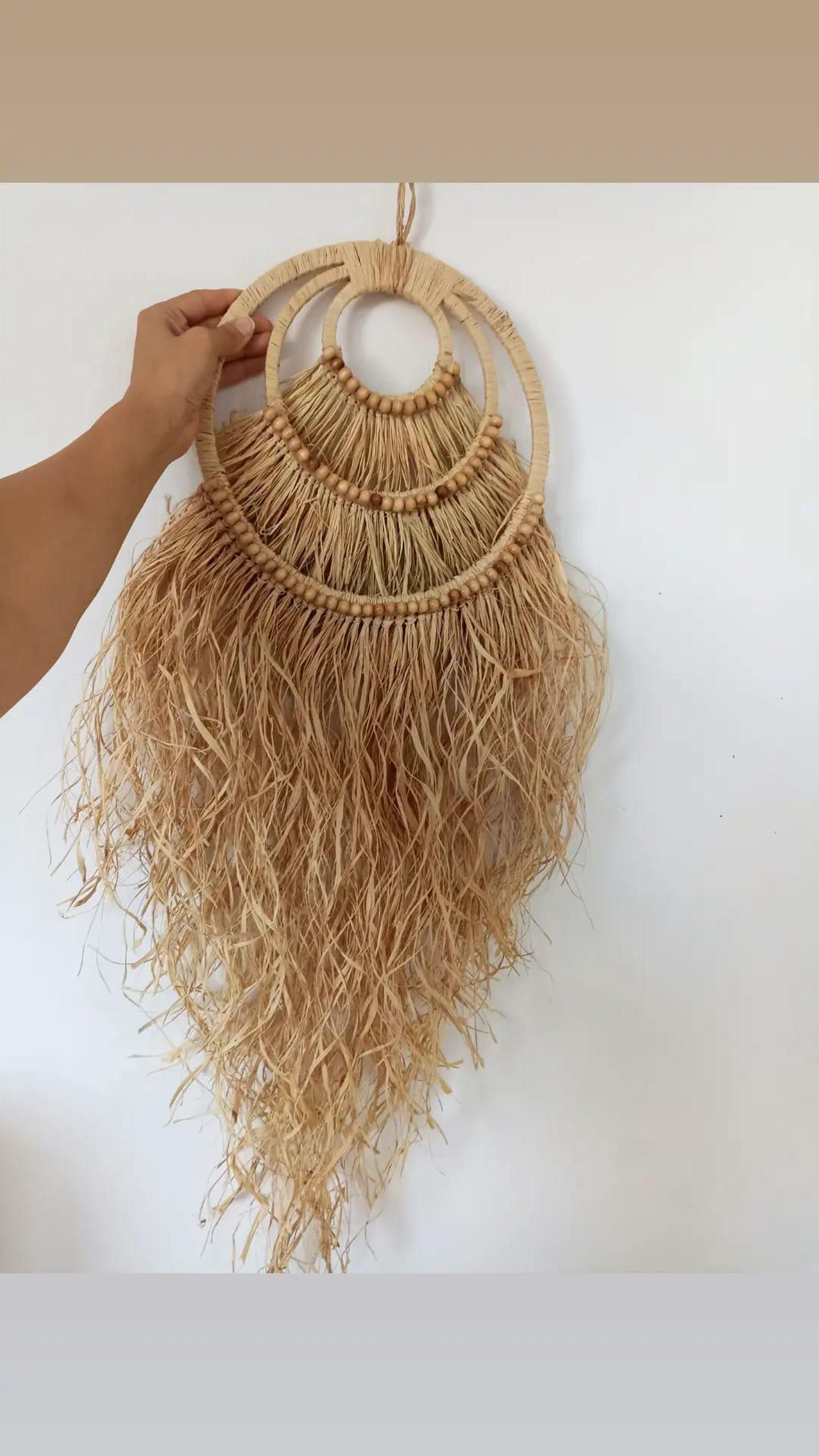 Raffia Wall Hanging, Bohemian Raffia Wall Art, Raffia Wall Decor ...