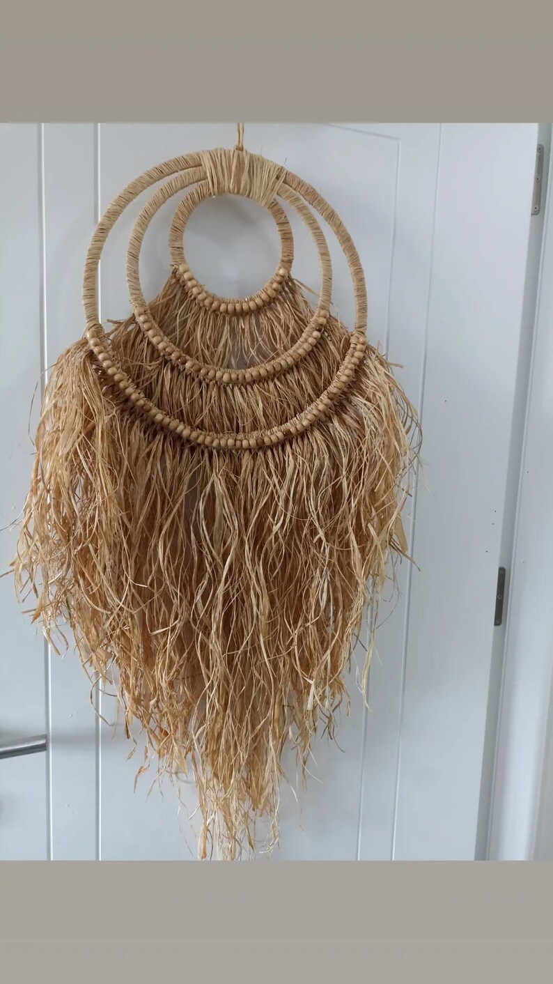 Raffia Wall Hanging, Bohemian Raffia Wall Art, Raffia Wall Decor ...