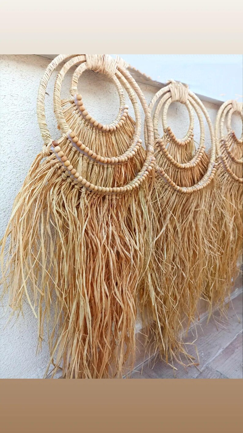 Raffia Wall Hanging, Bohemian Raffia Wall Art, Raffia Wall Decor ...