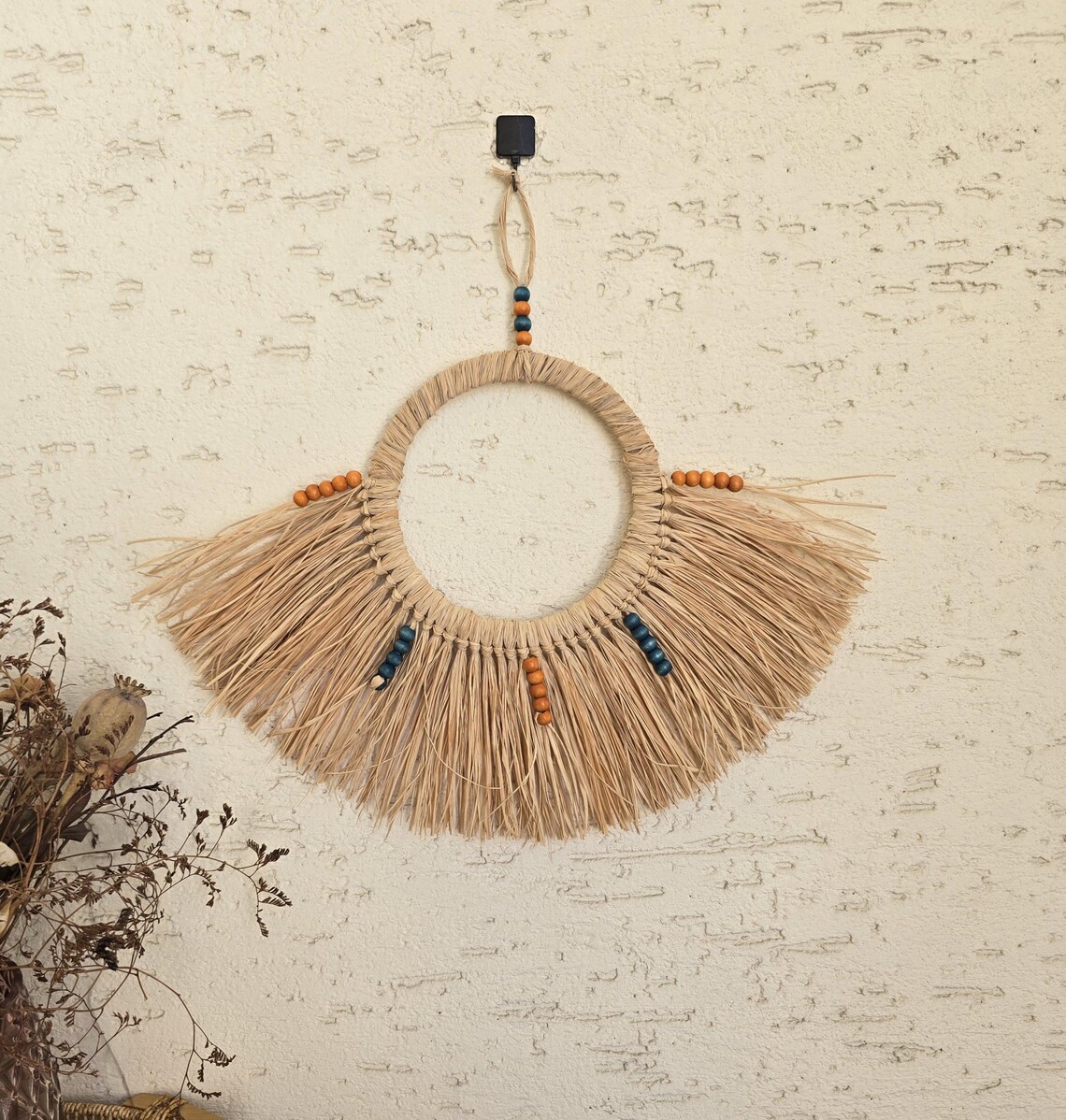 Raffia Wall Decor Raffia Mirror Decor Raffia Bead Decor Natural Raffia ...
