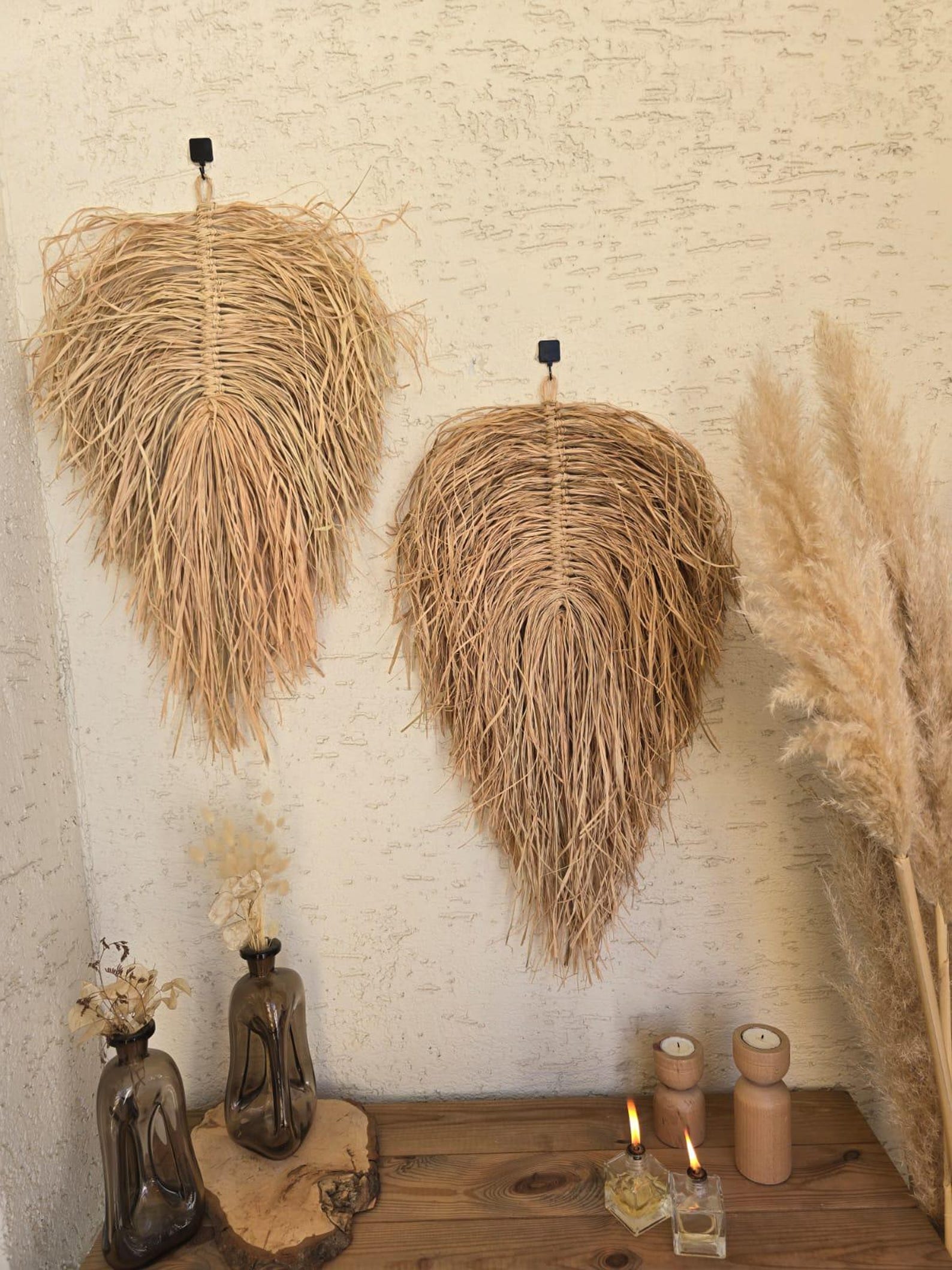 Raffia Wall Hanging, Bohemian Raffia Wall Art, Raffia Wall Decor ...