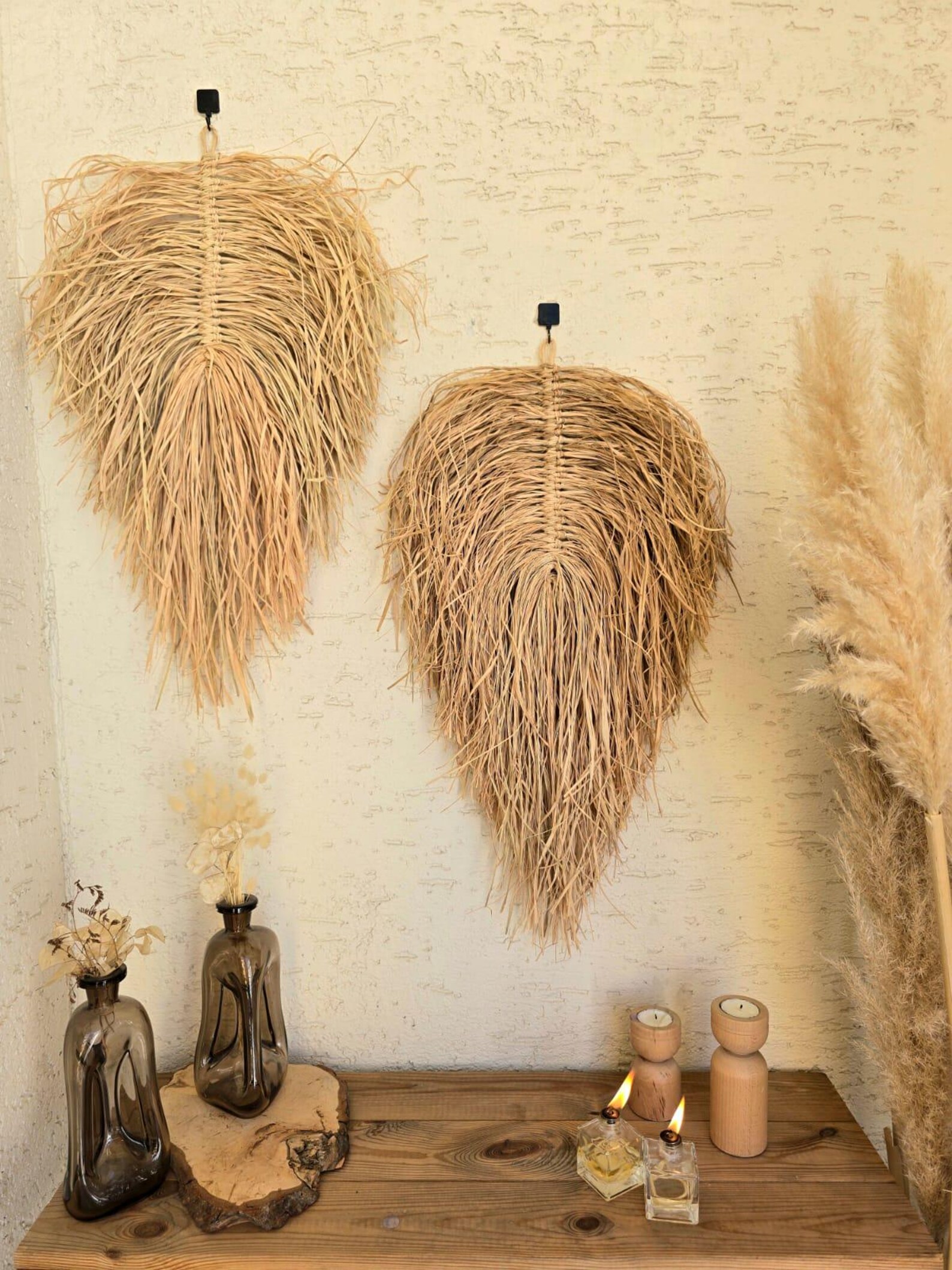 Raffia Wall Hanging, Bohemian Raffia Wall Art, Raffia Wall Decor ...