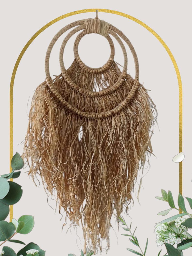 Raffia Wall Hanging, Bohemian Raffia Wall Art, Raffia Wall Decor ...