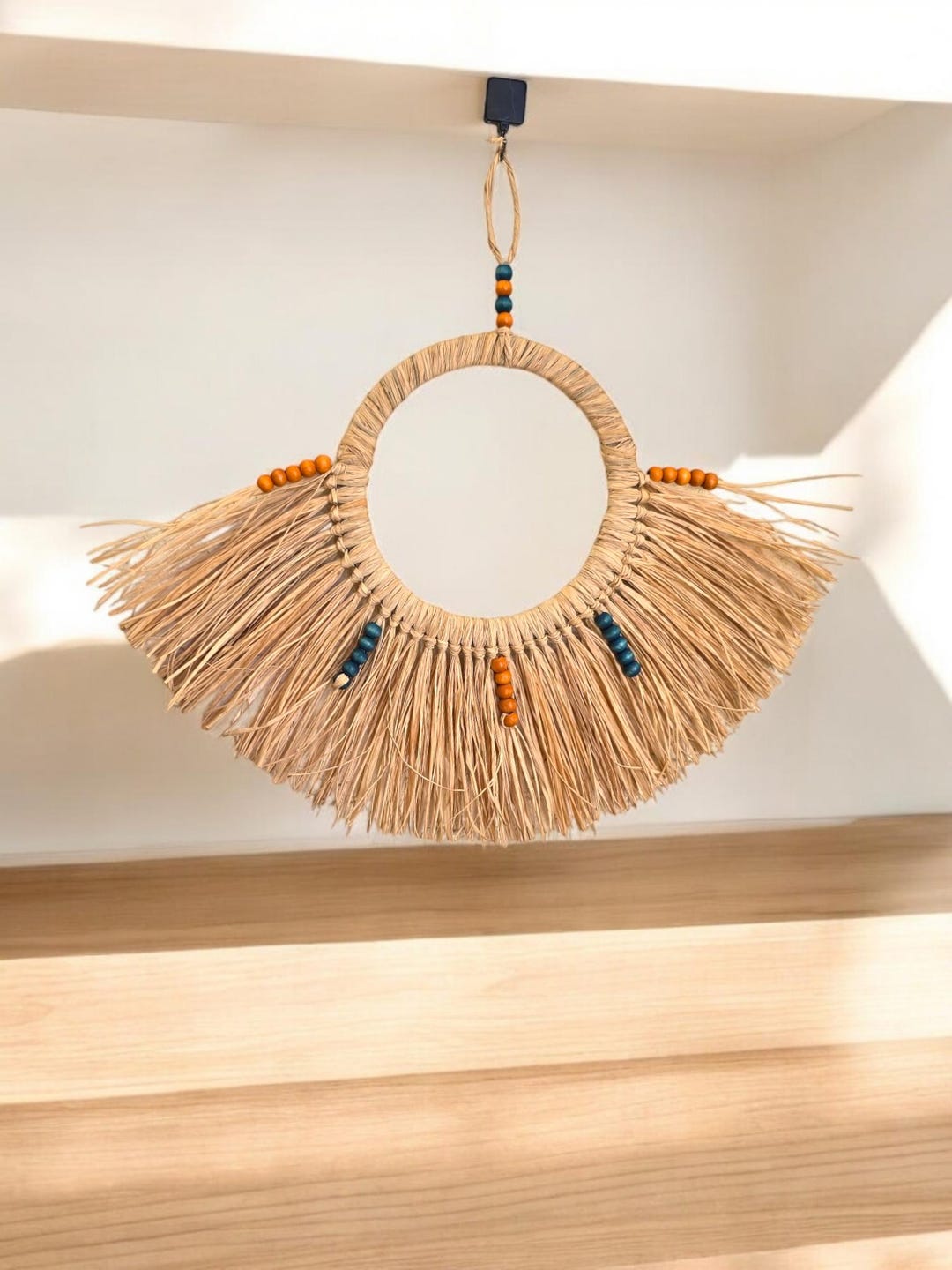 Raffia Wall Decor Raffia Mirror Decor Raffia Bead Decor Natural Raffia ...