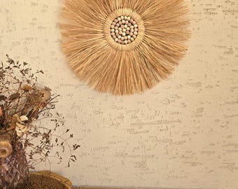 Raffia Wall Decor Raffia Mirror Decor Raffia Bead Decor Natural Raffia Wall Hanging Set, Boho ...