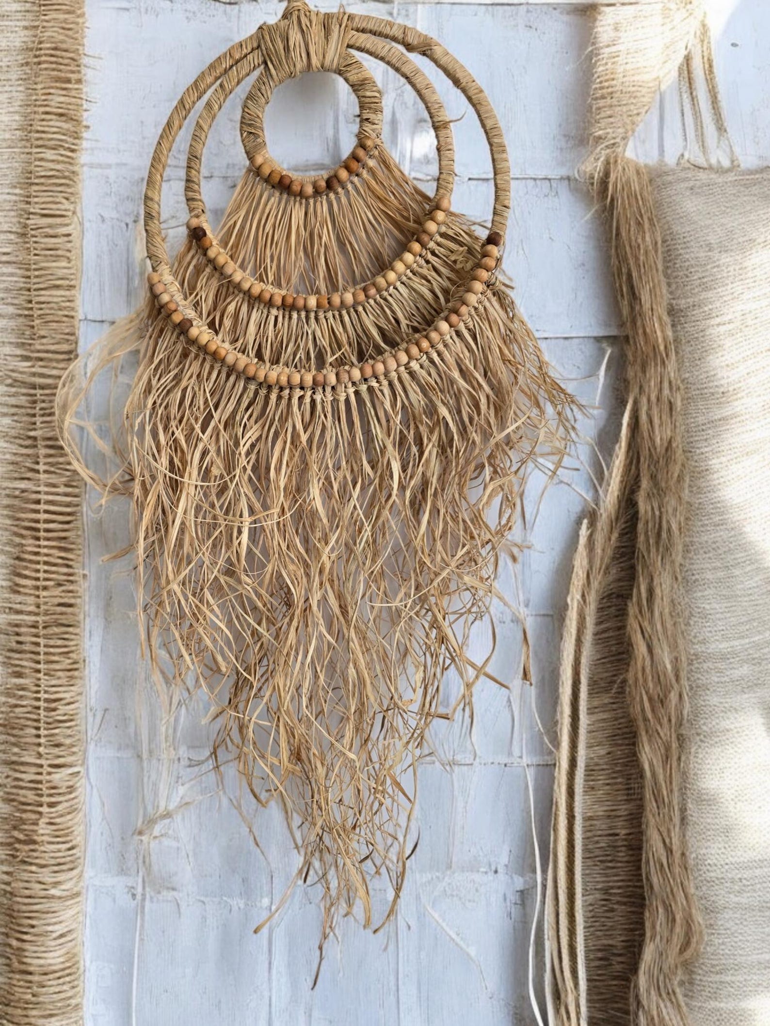 Raffia Wall Hanging, Bohemian Raffia Wall Art, Raffia Wall Decor ...