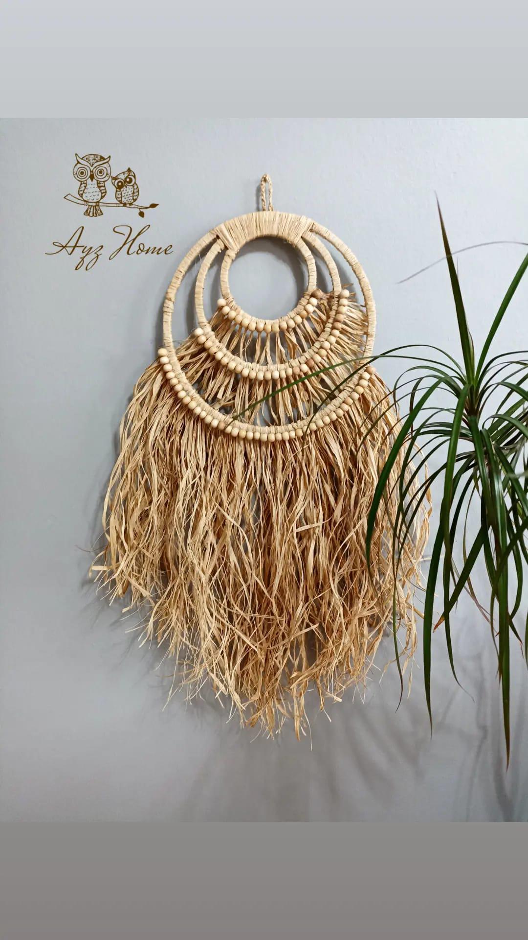 Raffia Wall Hanging, Bohemian Raffia Wall Art, Raffia Wall Decor ...