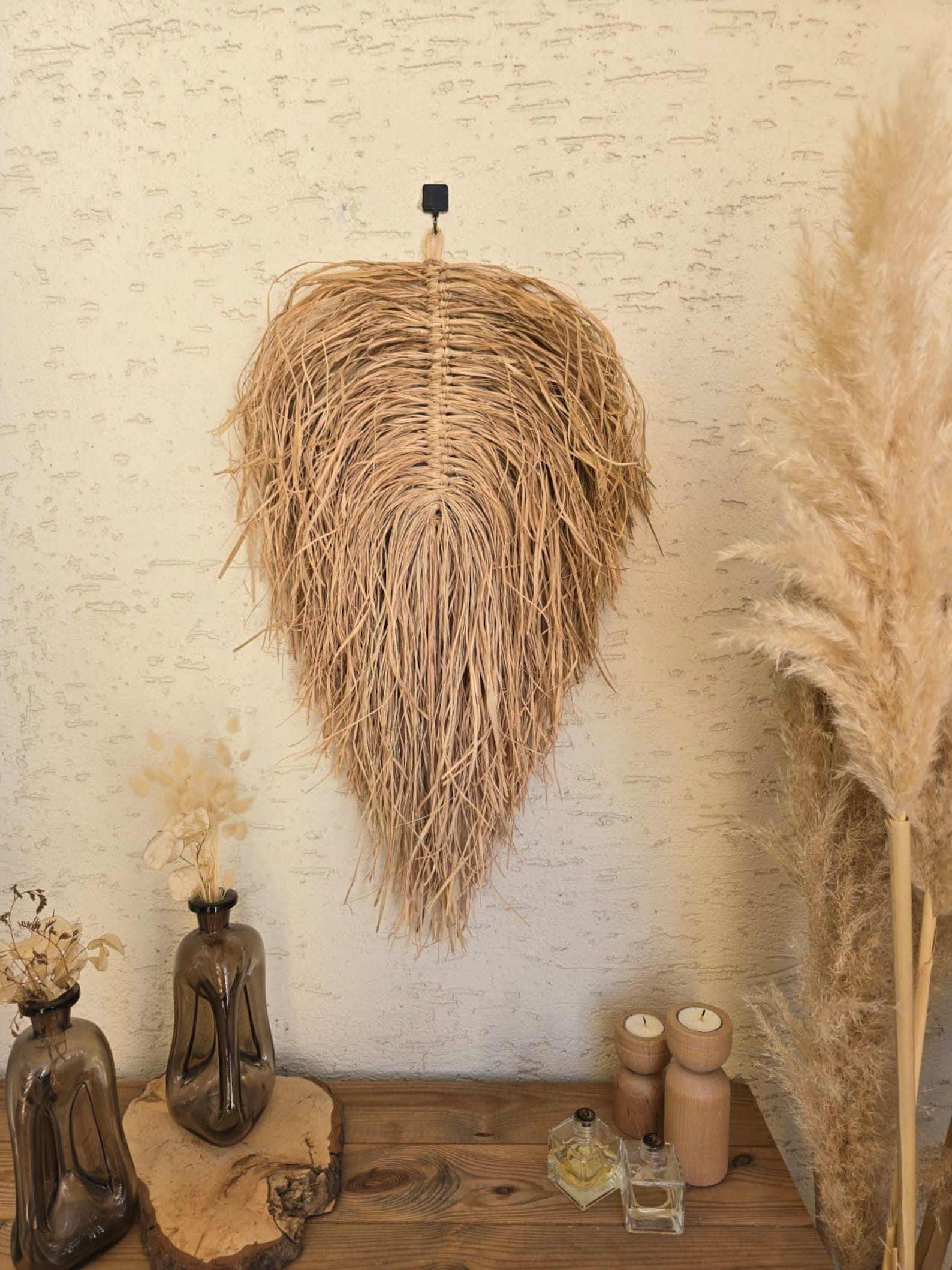 Raffia Wall Hanging, Bohemian Raffia Wall Art, Raffia Wall Decor ...
