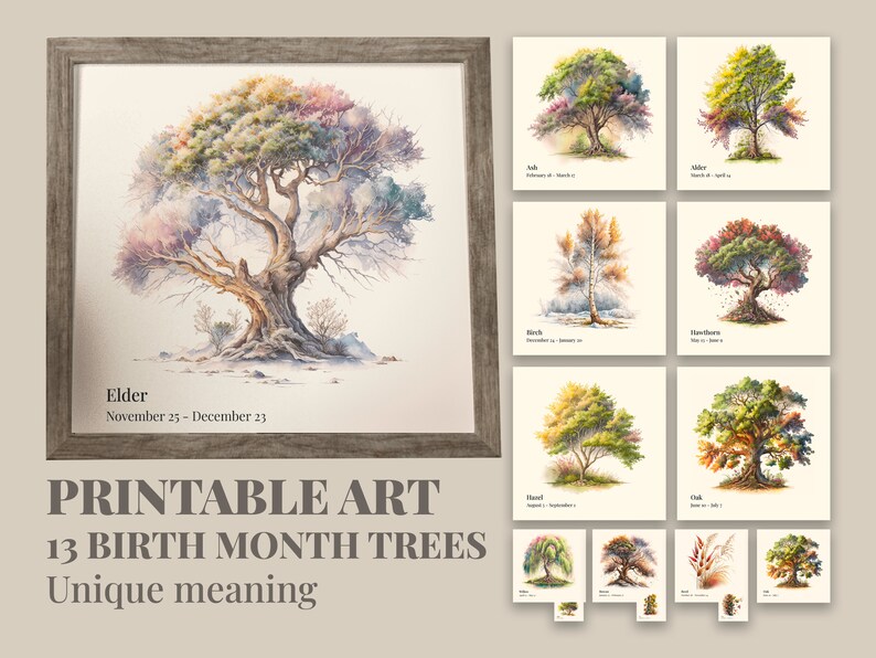 13 Watercolor Trees Prints Printable Nature Wall Art Bundle - Etsy