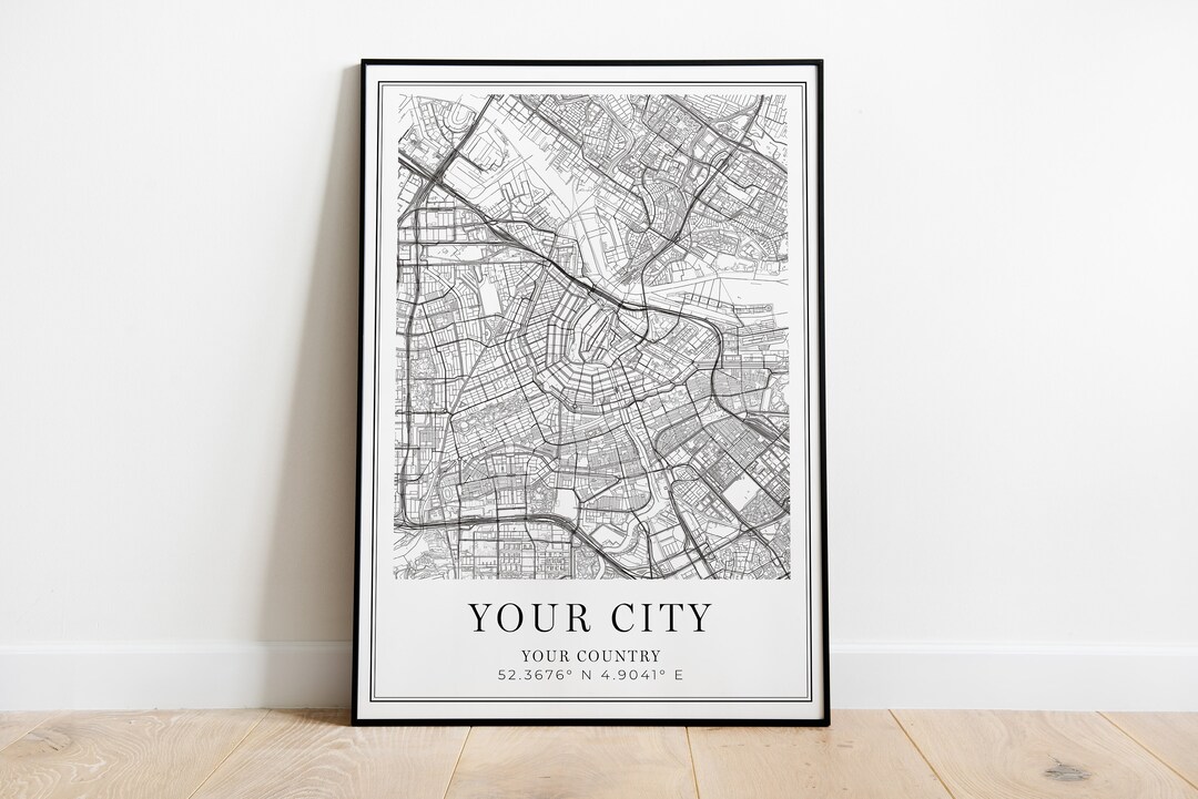 Custom City Map, Custom Map Poster, Any City or Any Town, Personalised Map, Large Map, Your City ...