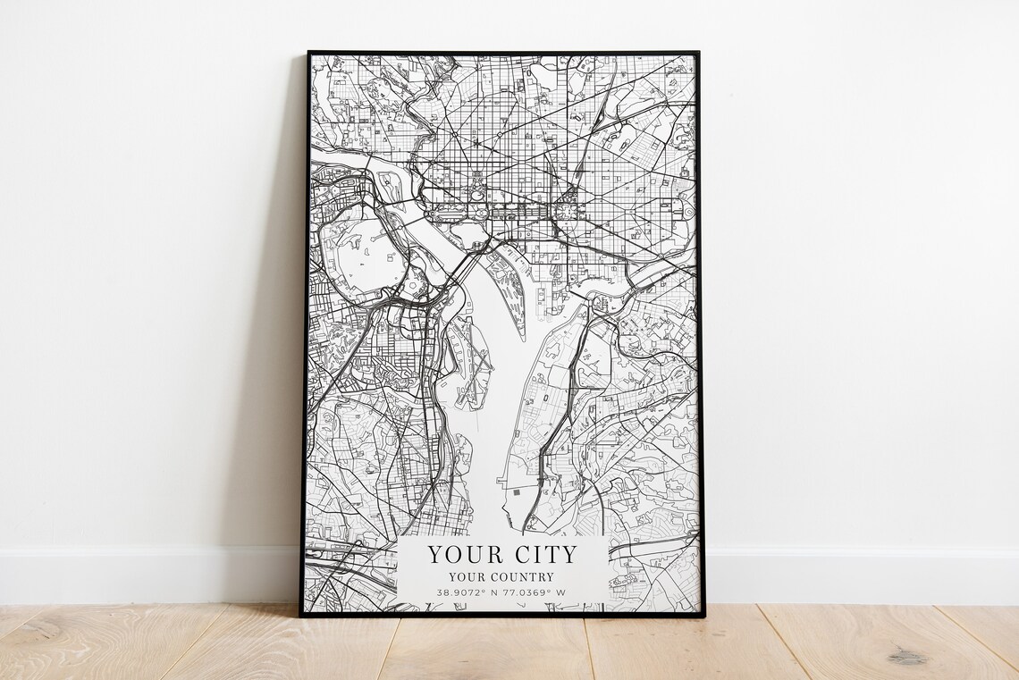 Any City Map, Custom Map, Custom Map Poster, Any City, Any Town ...