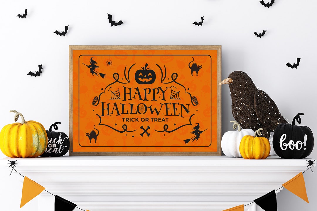 Scary Halloween Haunted House Sign Print | Spooky Orange Party Home ...