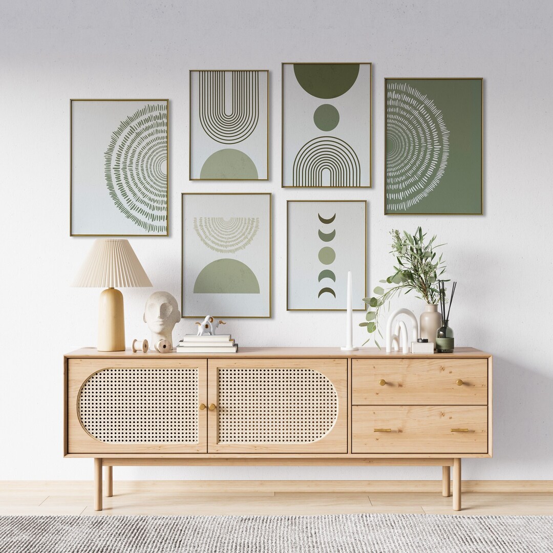 Sage Green Gallery Wall Set of 6, Neutral Calm Color Prints, Boho ...