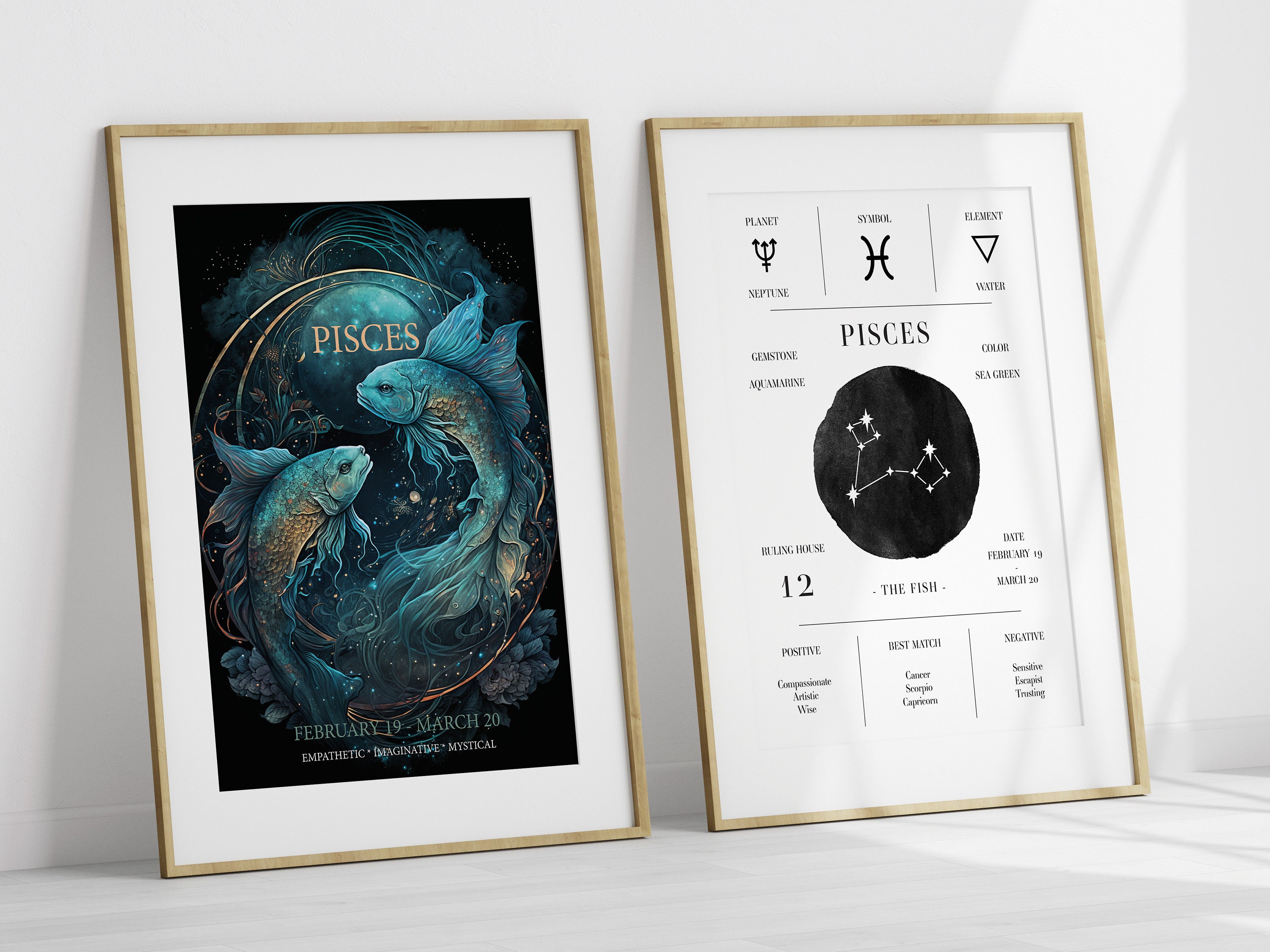 10er Set Sternzeichen Pisces Prints, Astrologie Sternzeichen, Vintage ...