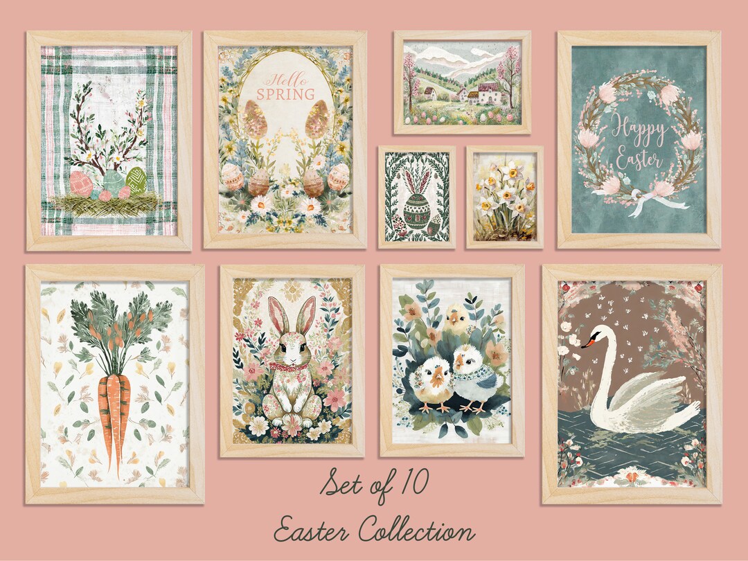 Easter Watercolor Art, Gallery Set of 10, Printable Wall Art, Digital ...