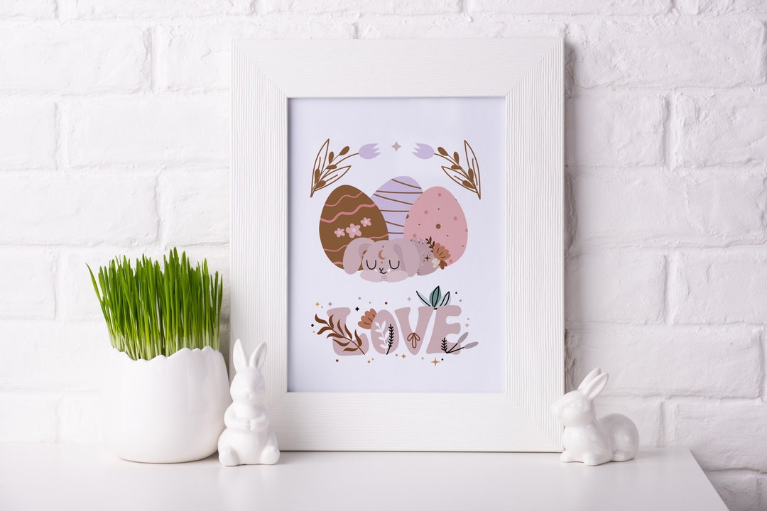 Boho Easter Bunny Art Print Printable Wall Art Bunny Easter - Etsy