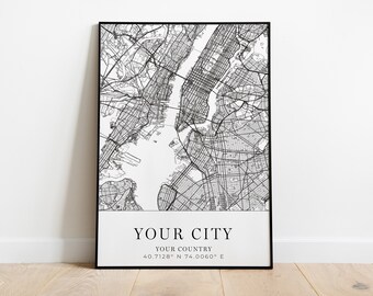 Custom City Map of Any City or Town, Custom Map Poster, Personalized ...