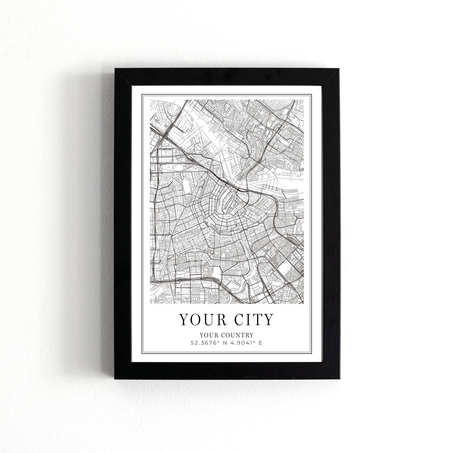 Custom City Map, Custom Map Poster, Any City or Any Town, Personalised ...