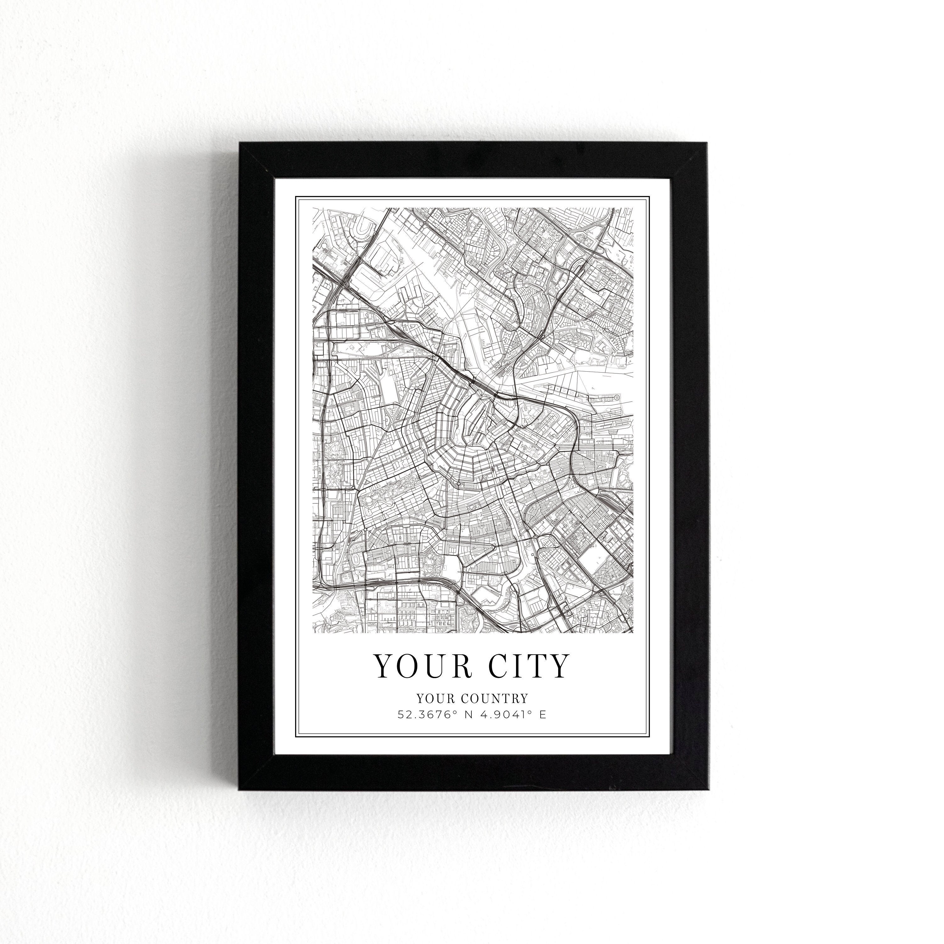 Custom City Map, Custom Map Poster, Any City or Any Town, Personalised ...