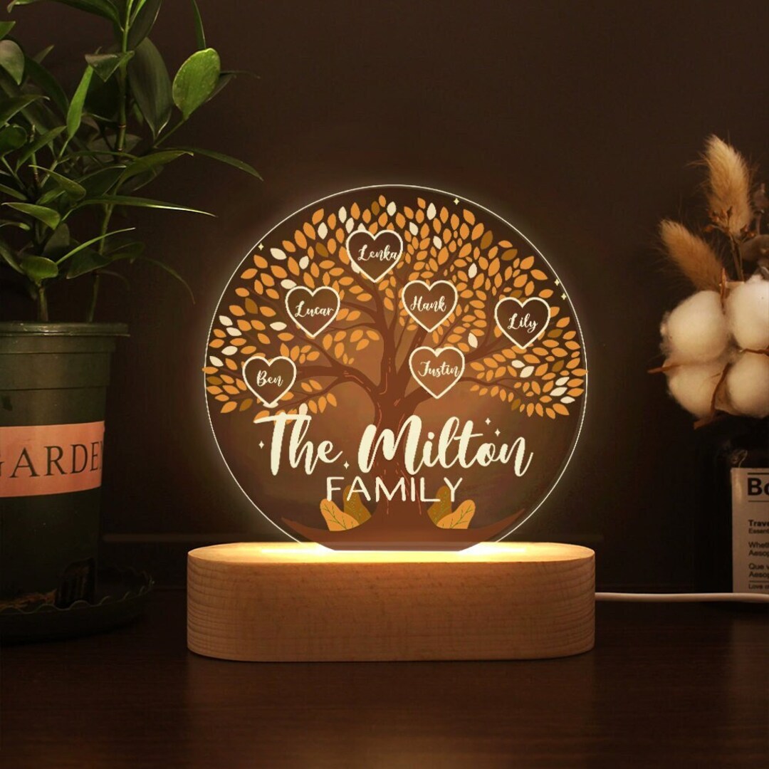 Personalized Family Tree Night Light, Custom Family Name Night Light ...