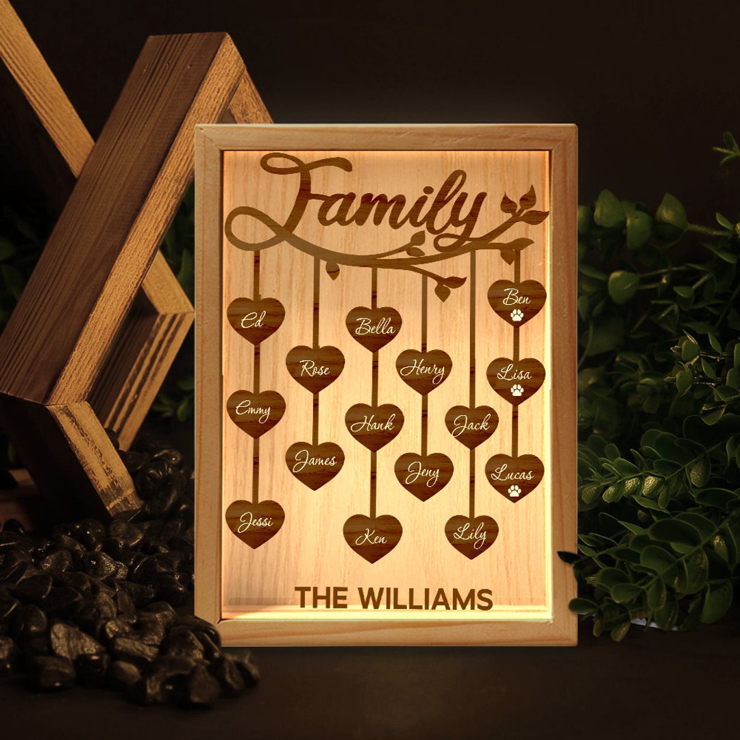 Personalized Family Tree Light Box, Custom Grandkids Names Night Light ...