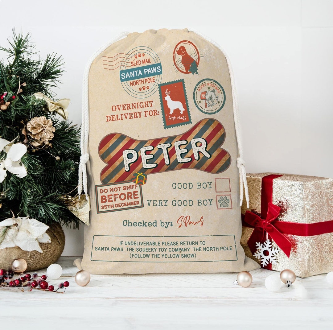 Personalised Dog Christmas Sack, Custom Dog Santa Sack, Pet Stocking ...