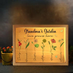 Personalized Mom Birth Flower Light Box, Custom Grandma's Garden Night ...