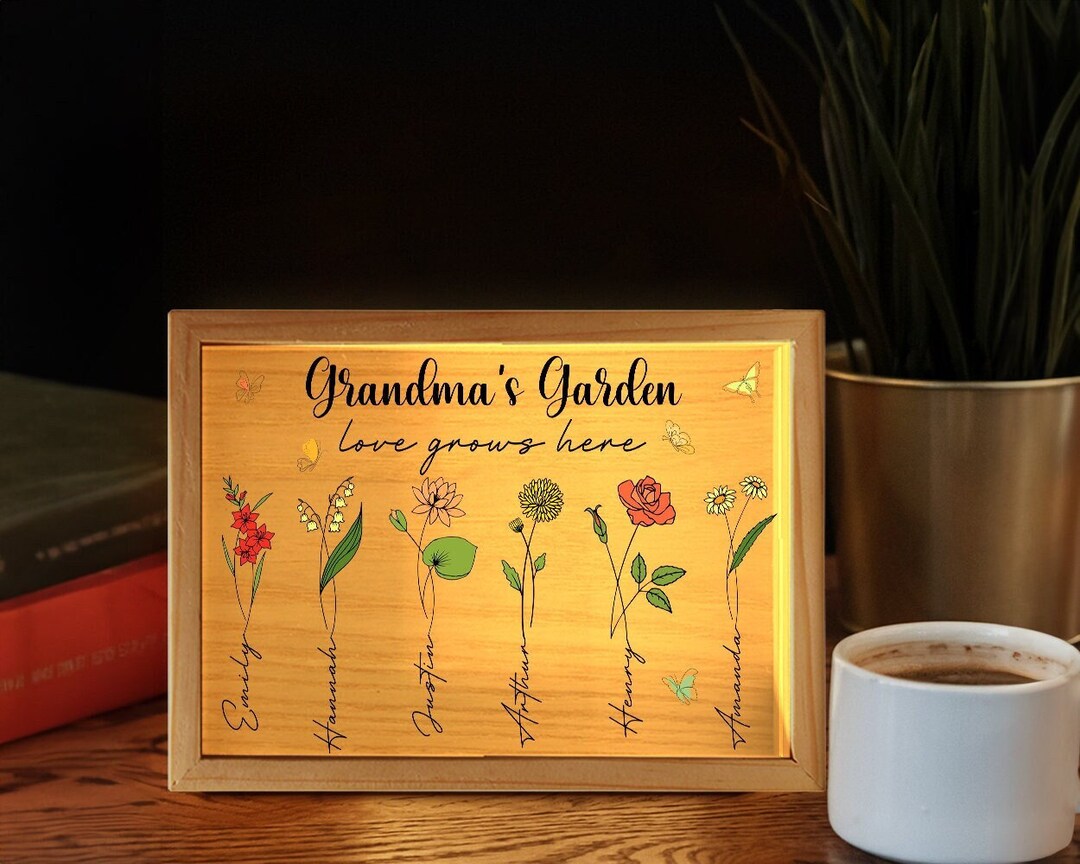 Personalized Mom Birth Flower Light Box, Custom Grandma's Garden Night ...