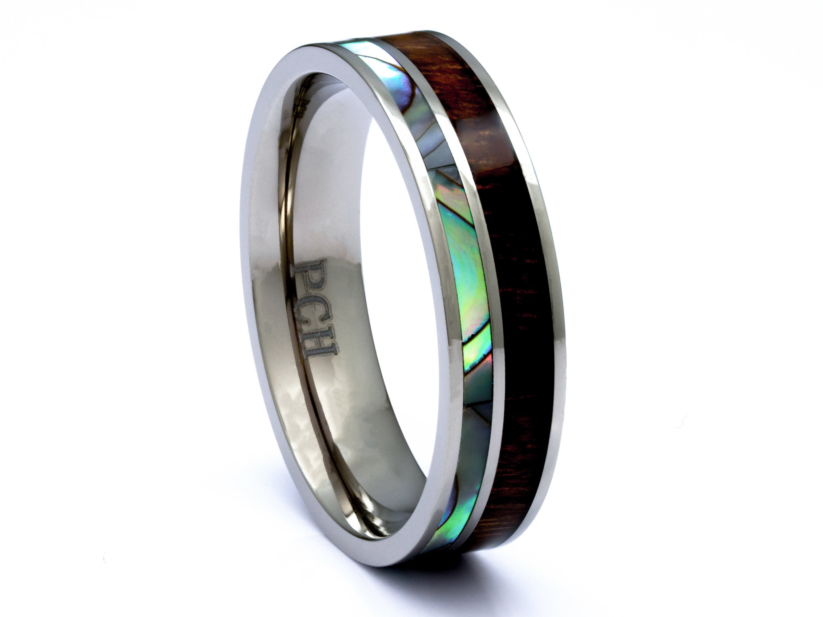 Hawaiian Koa Wood Ring With Abalone Inlay 6mm Titanium - Etsy